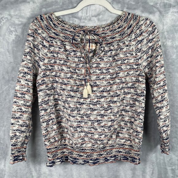 Tory Burch | Tops | Tory Burch Top Womens 4 Embroidered Nadia Peasant Smocked Boho Tassle Bateau ...